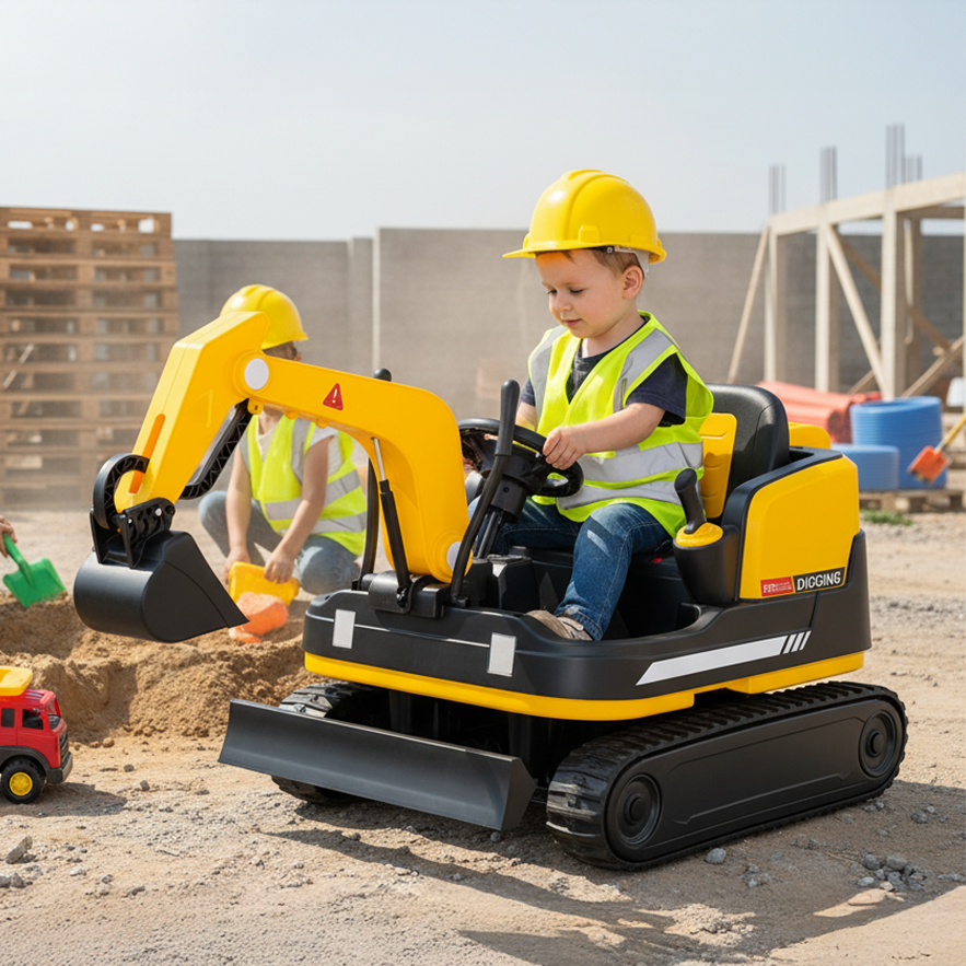 24V Mini Ride On Electric Digger in Yellow – kidscars.ie